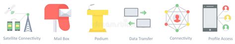 A Set Of 6 Communication Icons As Satellite Connectivity Mail Box