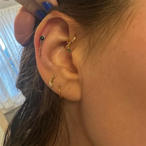 Tiny Ruby Dangle Rook Hoop Earring • Gemstone Helix Hoop • Rook Earring