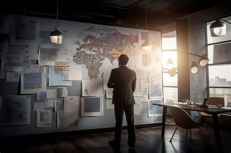 Businessman Analyzing World Map With Strategy Documents And Data Premium Ai Generated Image