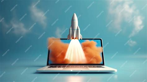 Premium Ai Image A Small Rocket Takes Off From A Laptop With Vibrant Color Combinations In