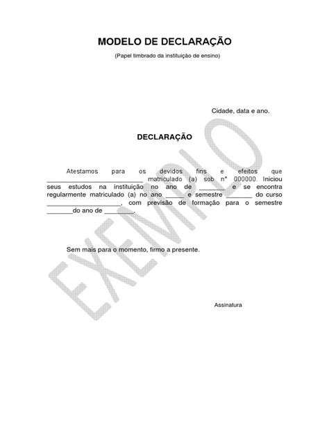 Modelo De Declaracao Pdf