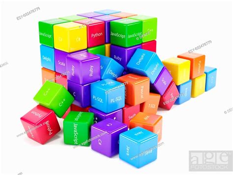 Programming Concept Different Machine Code Languages Colorful Boxes Isolated On White