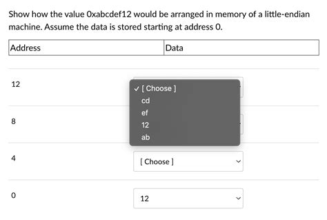 solved show how the value 0xabcdef12 would be arranged in