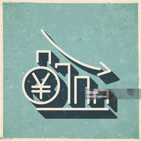 엔화 환율 하락 차트 복고풍 빈티지 스타일의 아이콘 오래된 질감의 종이 가격에 대한 스톡 벡터 아트 및 기타 이미지 가격 감소 개념 Istock