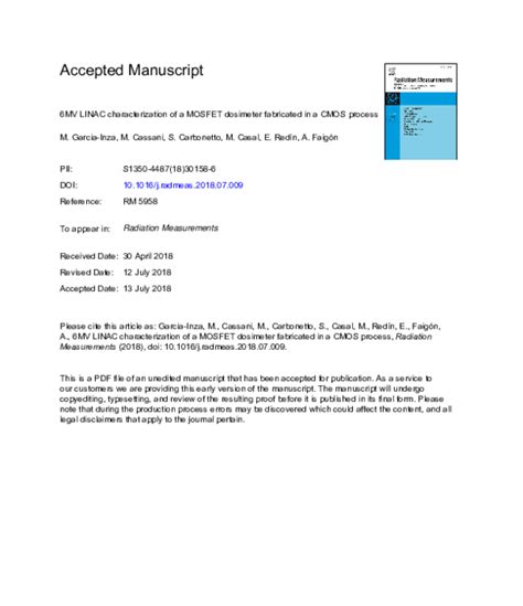 Pdf 6mv Linac Characterization Of A Mosfet Dosimeter Fabricated In A