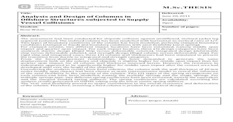 Pdf Analysis And Design Of Columns In Offshore Structures Subjected To Supply Vessel