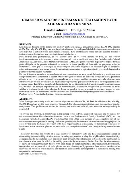 Tratamiento Aguas Acidas De Mina Pdf Ácido Agua
