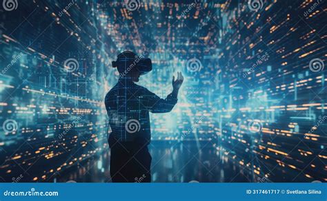 Immersive 3d Data Visualization Experience With User In Vr Headset Manipulating Datasets Big