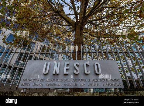 Sign Outside The Headquarters Of Unesco An International Institution