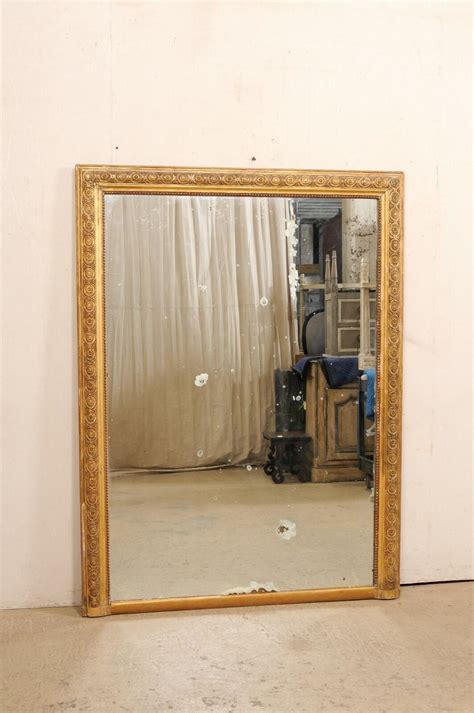 French 19th C Nicely Trimmed And Gilt Wood Mirror 6 Ft Tall For Sale