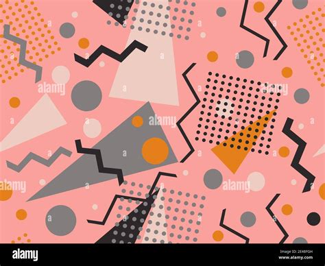 Seamless Pattern With Geometric Shapes In The Style Of The 80s Trendy