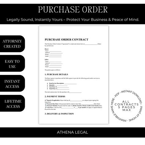 Purchase Order Contract Template Attorney Written Editable Instant