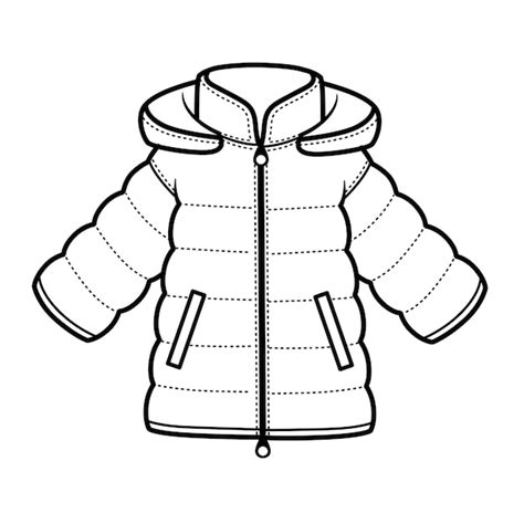 Premium Vector Padded Downy Winter Jacket With Hood Outline For
