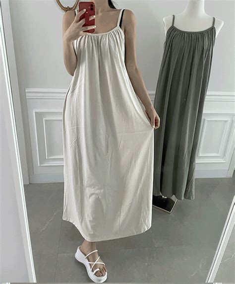 컬러추가완전롱 찰랑 슬리브 롱 나시 슬립 원피스 셔링 민소매 홈웨어 잠옷 파자마