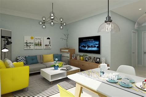 宏江中央广场101平三房，浅蓝灰色墙漆温暖感十足