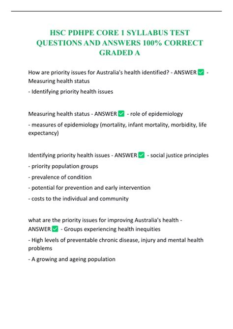 Hsc Pdhpe Core 1 Syllabus Test Questions And Answers 100 Correct