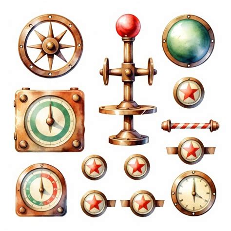 A Set Of Different Items Including A Ship A Compass And A Compass