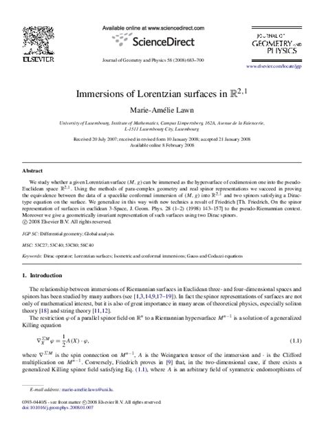 Pdf Immersions Of Lorentzian Surfaces In R21