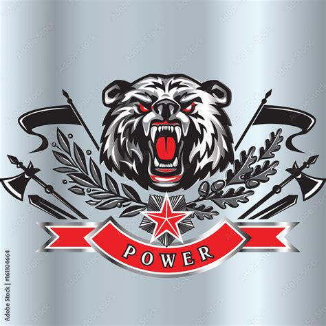 Furious Scary Bear Face With Open Mouth As Element Of Military Style