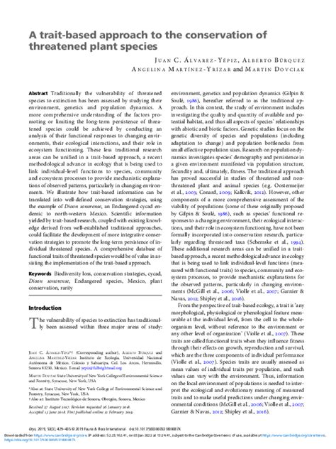 Pdf A Trait Based Approach To The Conservation Of Threatened Plant Species