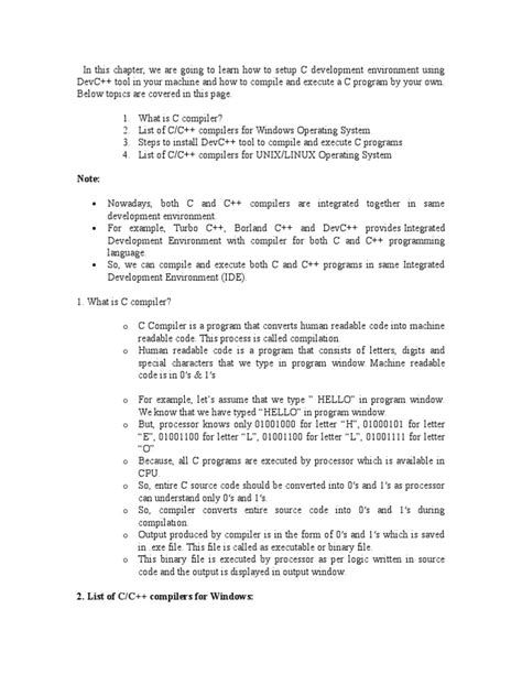 In This Chapter We Are Going To Learn How To Setup C Development Environment Using Pdf