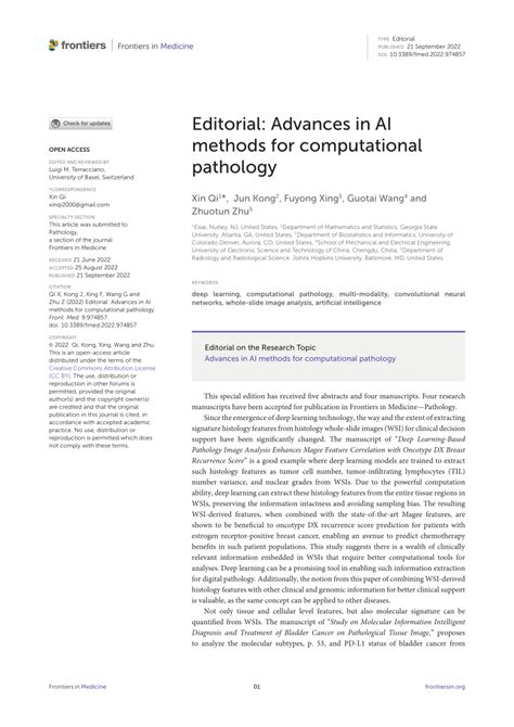 Pdf Editorial Advances In Ai Methods For Computational Pathology