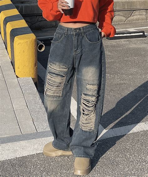 최저가🔥[아방핏] 겨울 찢청 빈티지 데미지 워싱 와이드팬츠 겨울청바지 겨울데님 청바지 배기바지 에이블리