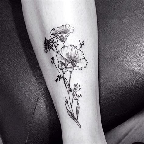 Black And White California Poppy Tattoo