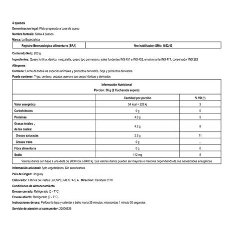Salsa 4 Quesos La Especialista 200 G