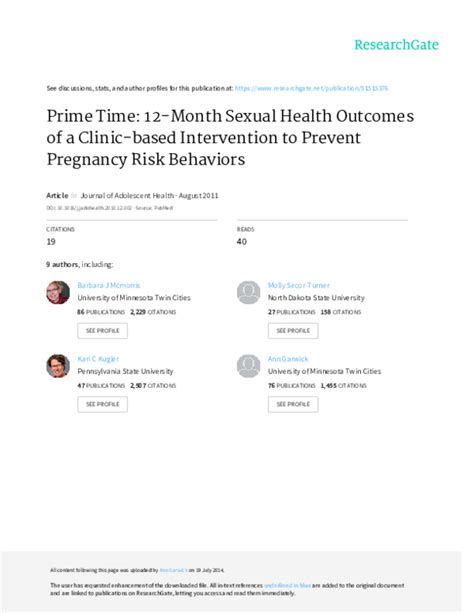 Pdf Prime Time 12 Month Sexual Health Outcomes Of A Clinic Based