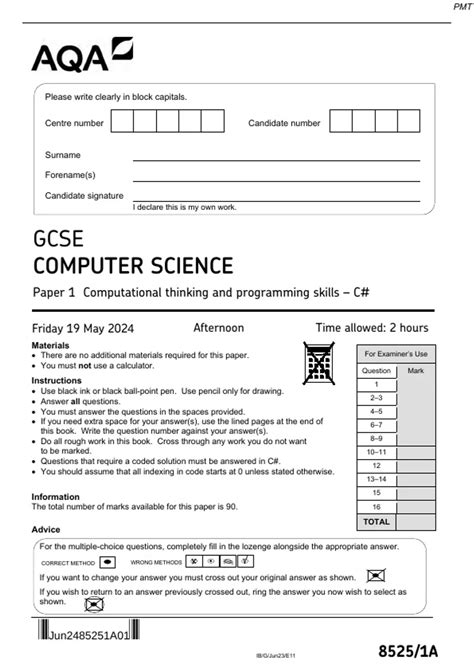 Gcse Computer Science Paper 1 Computational Thinking And Programming Skills C 2024 Gcse