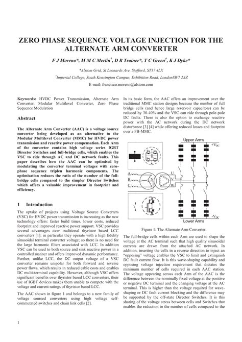 Pdf Zero Phase Sequence Voltage Injection For The Alternate Arm Converter