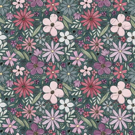 Sketchy Teal Floral — Raeculverseamless