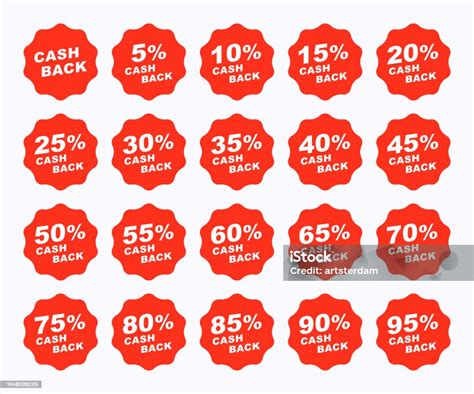 돈 캐쉬백 라벨과 스티커 컬렉션 그래픽 디자인 돈 환불 금융 서비스 프로모션 배너 벡터 일러스트 레이 션입니다 돈 반환 퍼센트 아이콘 세트 10에 대한 스톡 벡터 아트 및