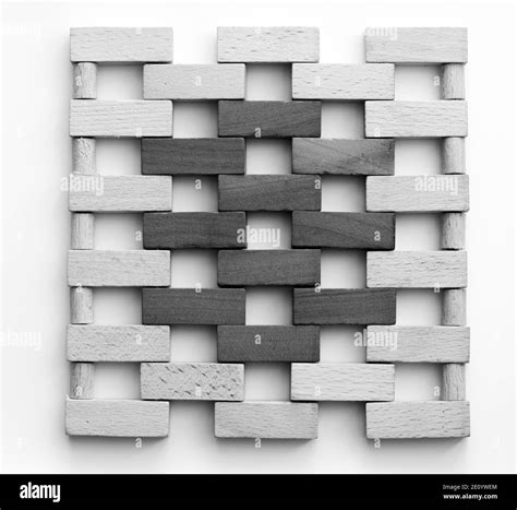 Wall Made Of Small Wooden Bricks Black And White Wooden Blocks