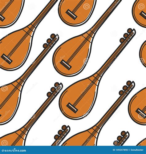 Baglama Turkish National Musical Instrument Seamless Pattern Stock Vector Illustration Of