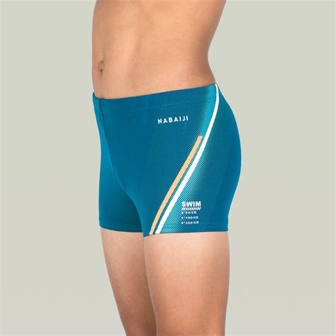 Boys Swimming Trunks Fitib Line Blue Beige Nabaiji Decathlon