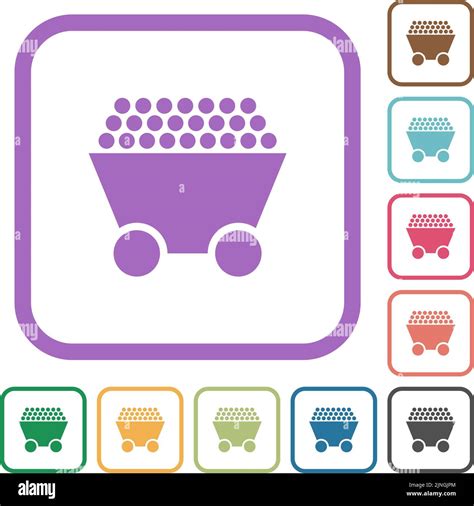 packed mine cart simple icons in color rounded square frames on white