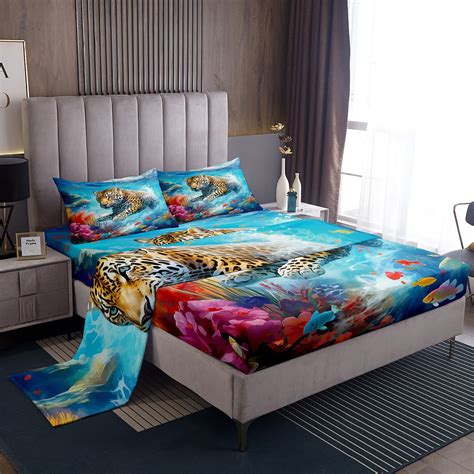 Yst Leopard Cheetah Bed Sheets Set Sea Marine Themed Queen Sheet Set