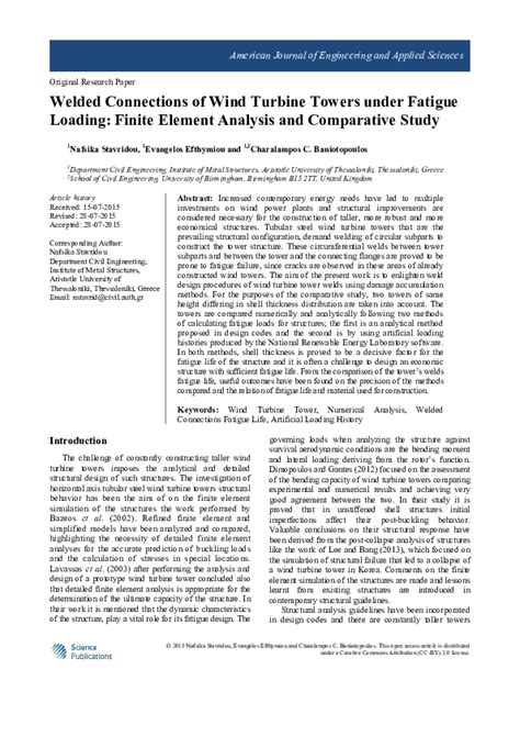 Pdf Welded Connections Of Wind Turbine Towers Under Fatigue Loading