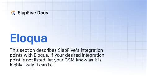 Eloqua Slapfive Docs