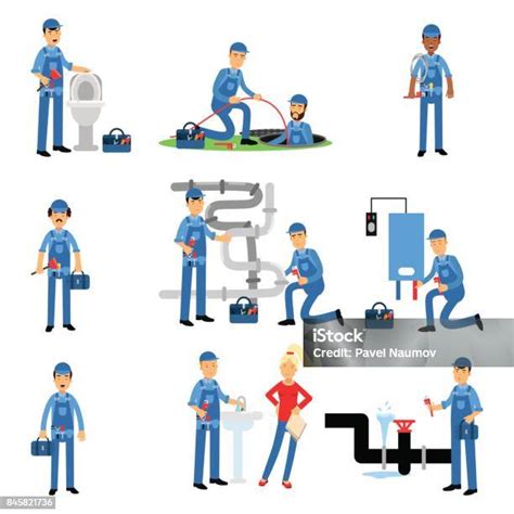 작업 설정된 배관 서비스 벡터 일러스트에서 전문 배관공 기업 재무와 산업에 대한 스톡 벡터 아트 및 기타 이미지 기업 재무와 산업 날씨 남자 Istock