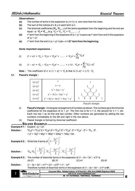 SOLUTION: Sheet binomial theorem english - Studypool