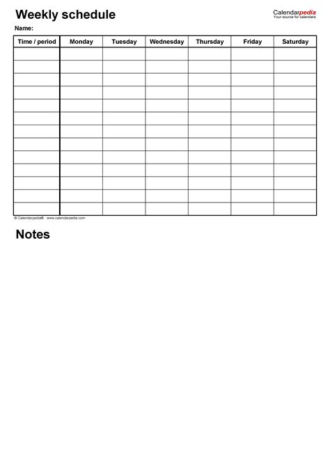 Free Weekly Schedules For Excel 24 Templates