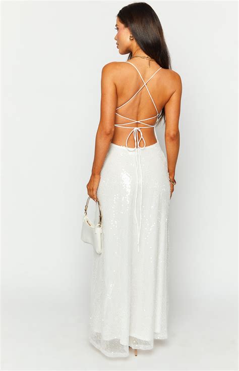 Zari White Sequin Maxi Dress Beginning Boutique Us
