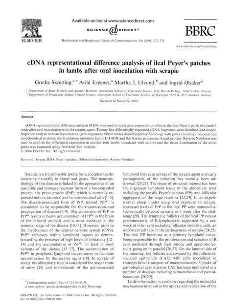 Pdf Cdna Representational Difference Analysis Of Ileal Peyers