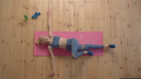 Portrait Of Positive Sporty Fit Mature Woman With Fitness Mat Smiling Indoors Stock Footage