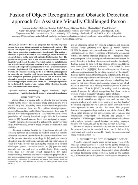 Fusion Of Object Recognition And Obstacle Detection Approach For Assisting Visually Challenged