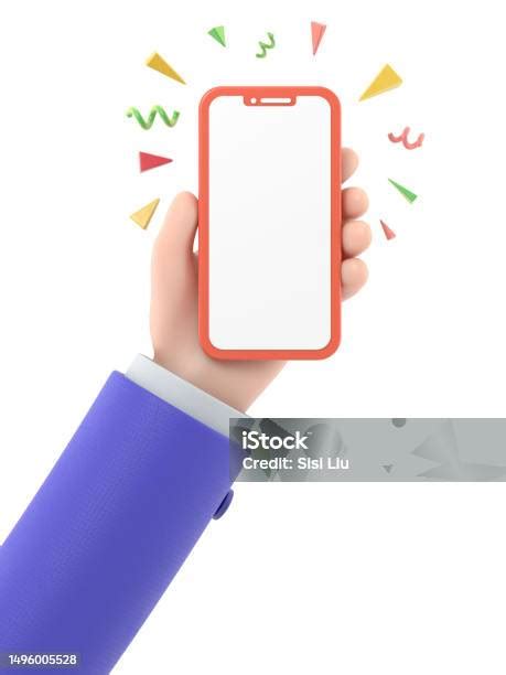 만화 제스처 아이콘 모형3d 손 터치 스마트폰 만화 아이콘 또는 휴대 전화 사용의 모형 흰색 배경에 3d 렌더링 3차원 형태에 대한 스톡 사진 및 기타 이미지 Istock