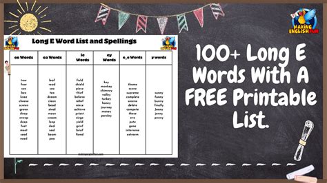 100 Free Printable Long E Words List Making English Fun
